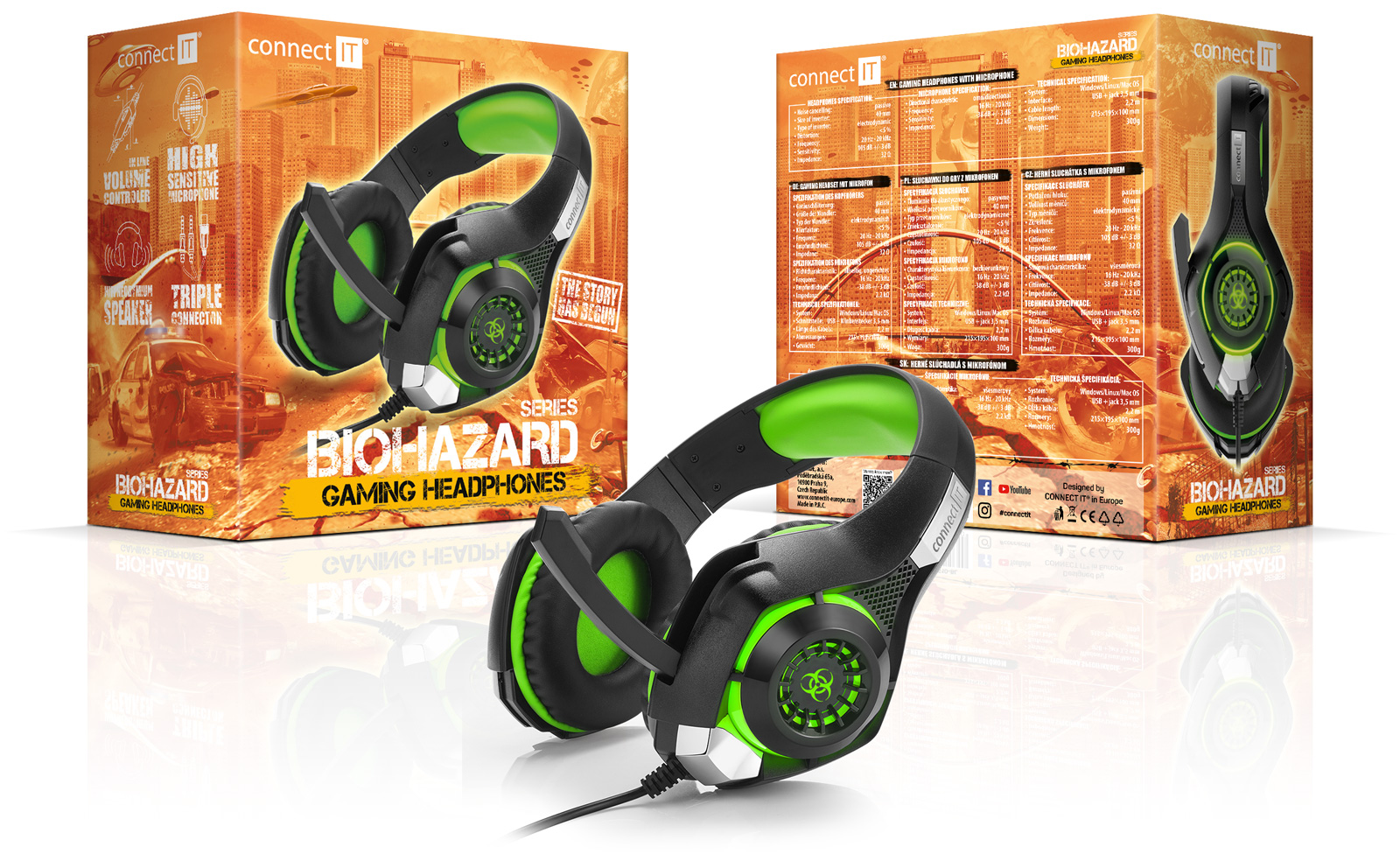 Herní sluchátka Connect IT Biohazard (zelené) (PC) - Xzone.cz